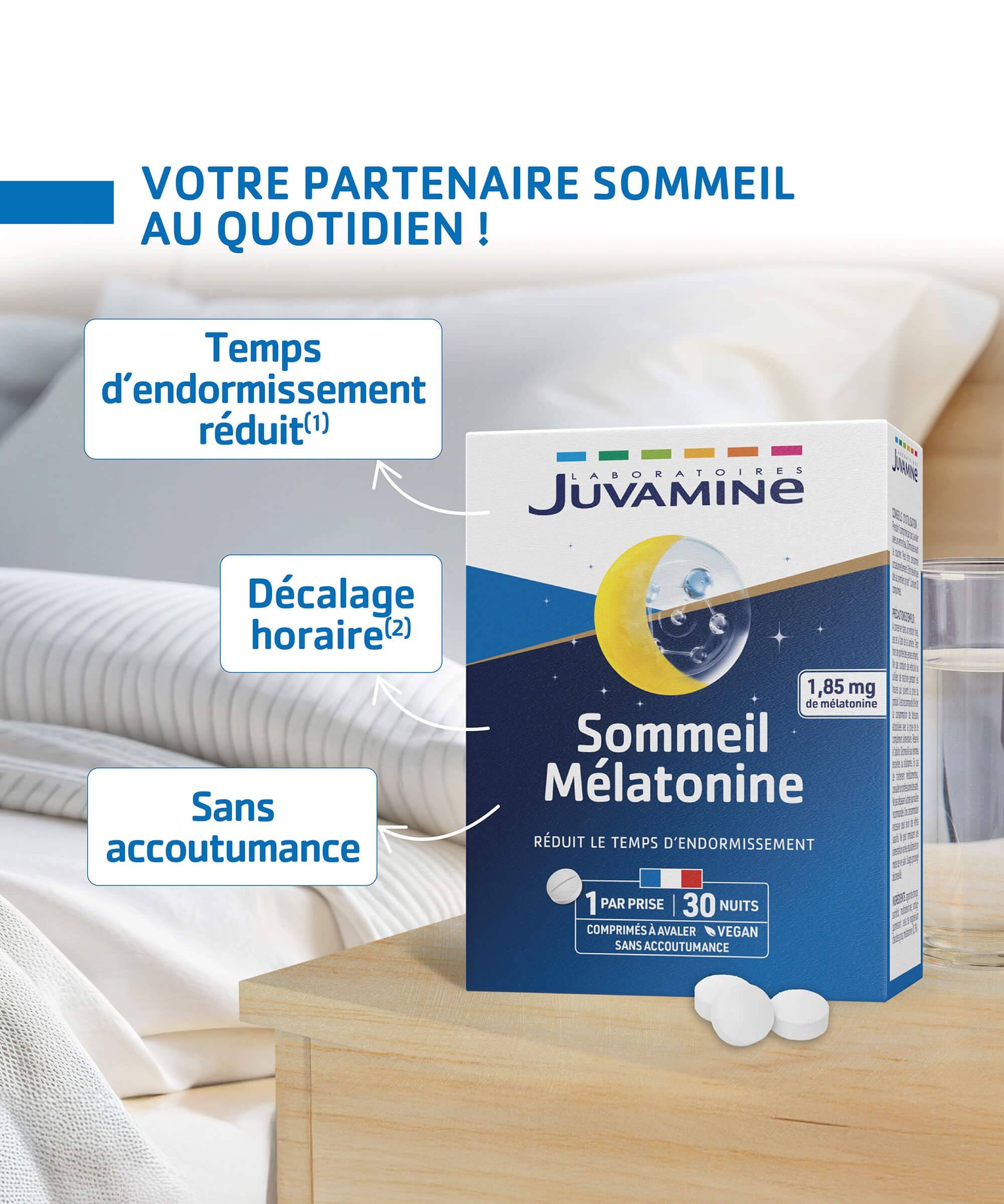 Sommeil Mélatonine - Endormissement 30 ou 150 comprimés | Juvamine